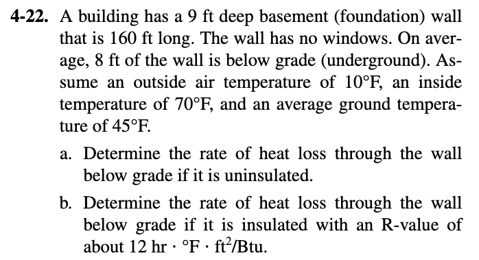 Solved 4-22. A building has a 9ft deep basement (foundation) | Chegg.com