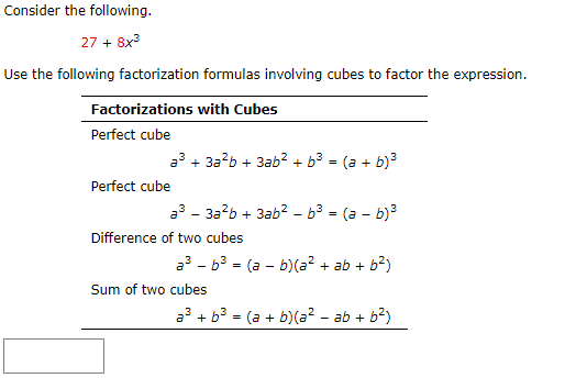 Solved Consider the following. 27 + 8x3 Use the following | Chegg.com