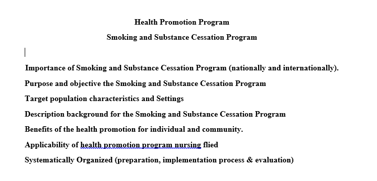 Solved 3. Assignment 1 Design Health Promotion Program | Chegg.com