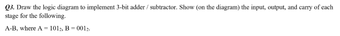 Solved 03. Draw the logic diagram to implement 3-bit adder / | Chegg.com