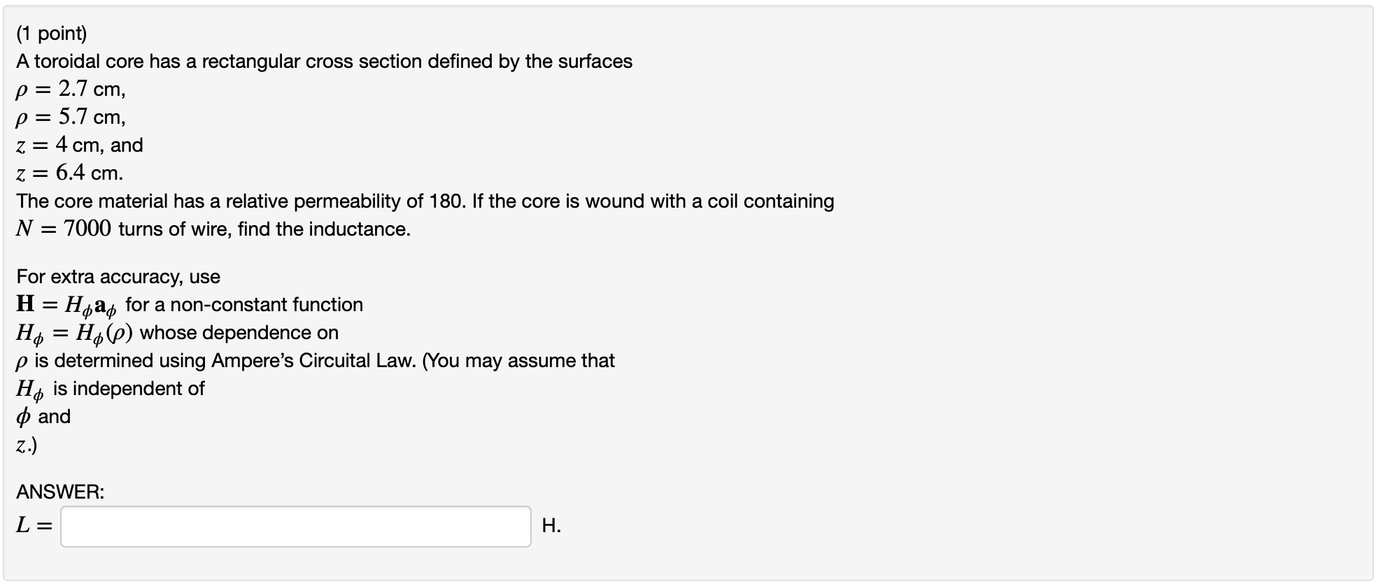 Solved (1 point) A toroidal core has a rectangular cross | Chegg.com