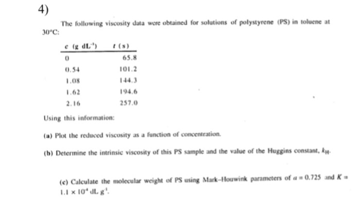 Solved 4) The following viscosity data were obtained for | Chegg.com