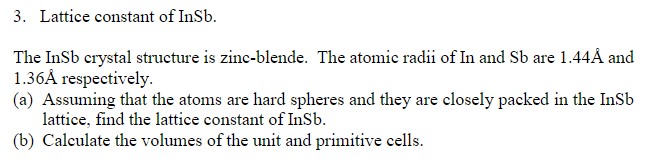 Solved Lattice constant of InSb.The InSb crystal structure | Chegg.com