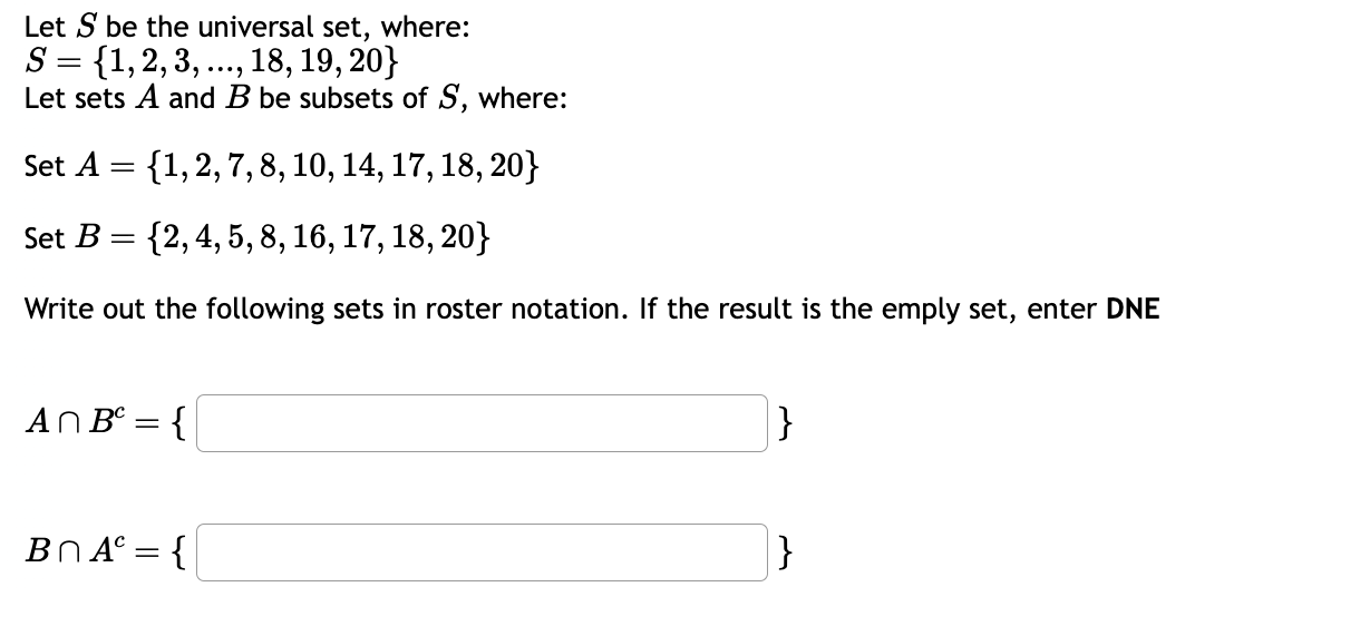 Solved Let S be the universal set, where: | Chegg.com