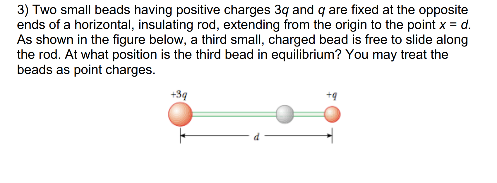 Solved 3) ﻿Two small beads having positive charges \( 3 ﻿q | Chegg.com