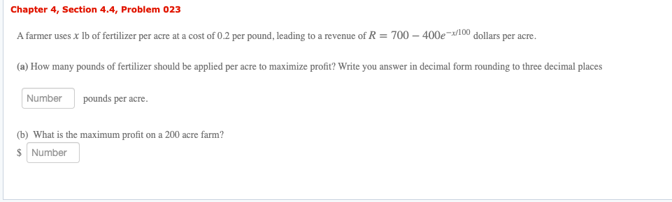 Solved Chapter 4, Section 4.4, Problem 023 A farmer uses x | Chegg.com
