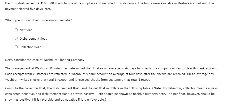 Solved Destin Industries sent a $100,000 check to one of its | Chegg.com