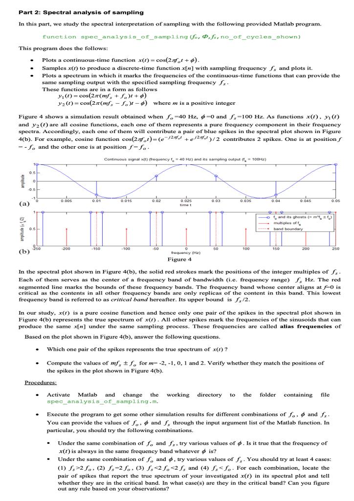 Part 2: Spectral analysis of sampling In this part, | Chegg.com