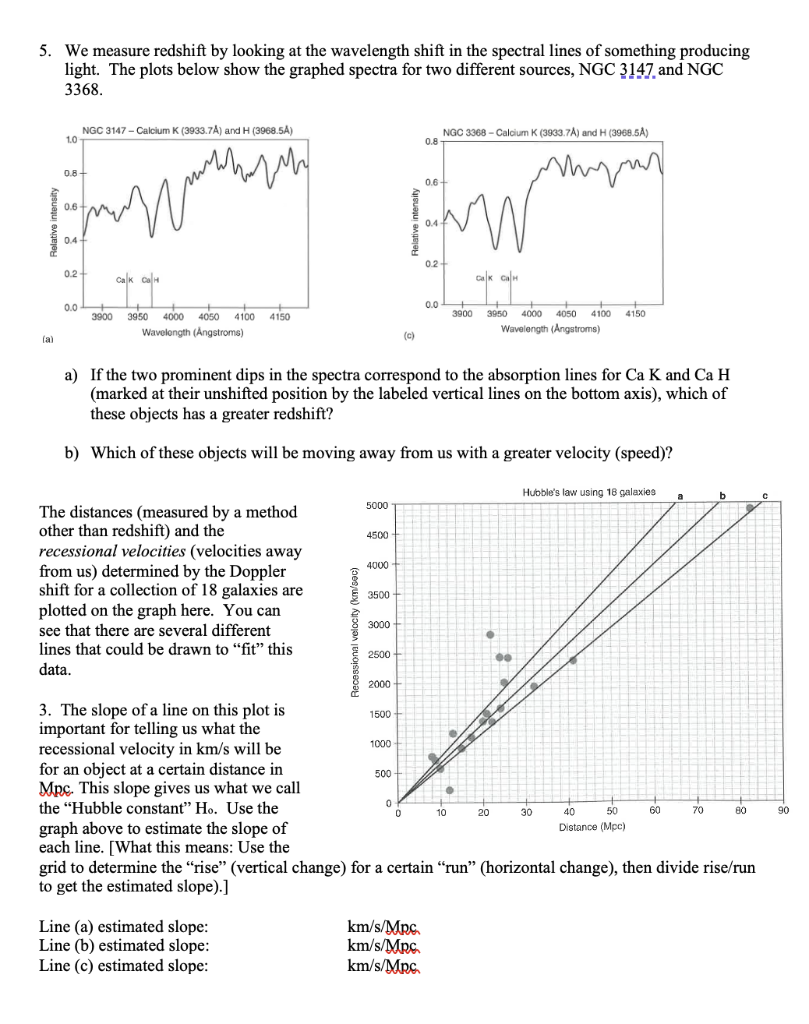 Solved 5. We measure redshift by looking at the wavelength | Chegg.com