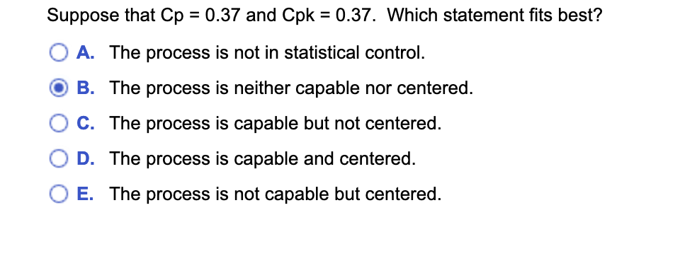 Solved Suppose that Cp = 0.37 and Cpk = 0.37. Which | Chegg.com