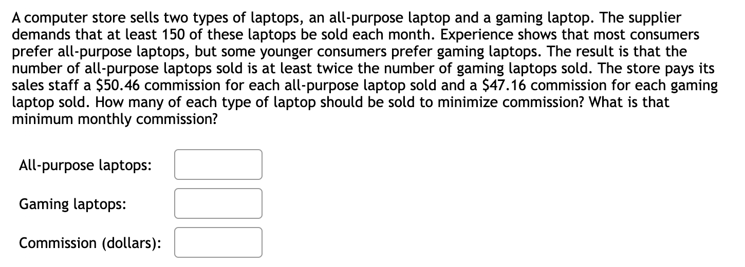 Solved A computer store sells two types of laptops, an | Chegg.com