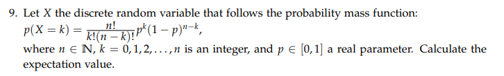 Solved 9. Let X the discrete random variable that follows | Chegg.com