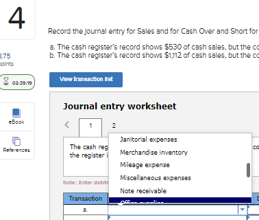 Solved Journal entry worksheet The cash reg the | Chegg.com