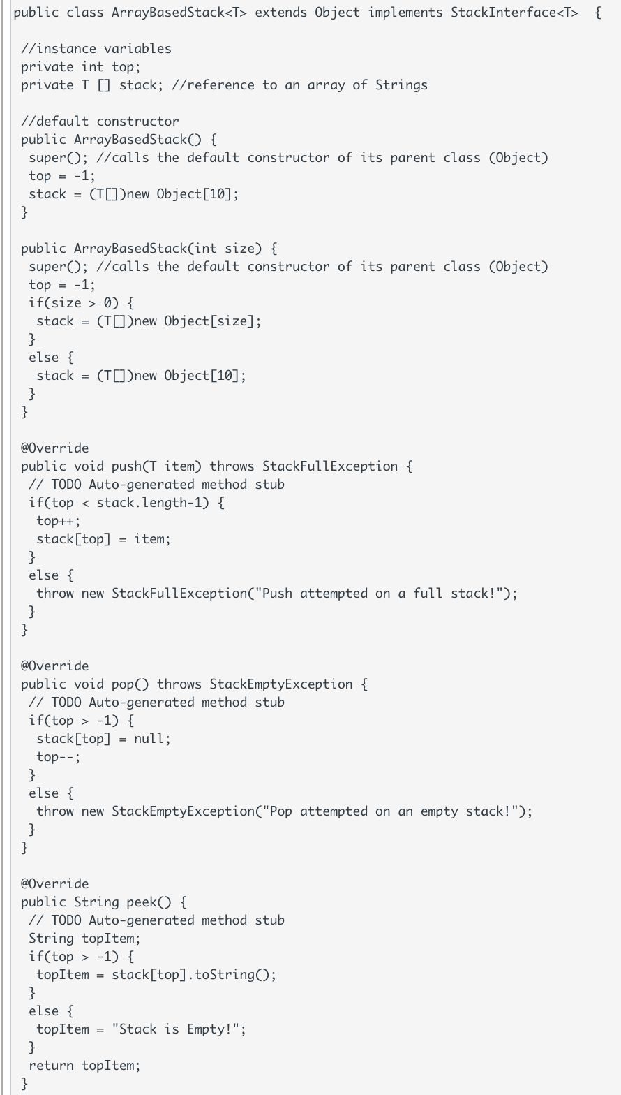 Solved public interface StackInterface { public void push(T | Chegg.com