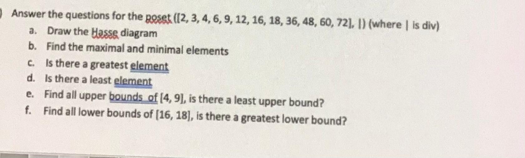 Solved Answer the questions for the poset (12,3,4,6,9, 12, | Chegg.com