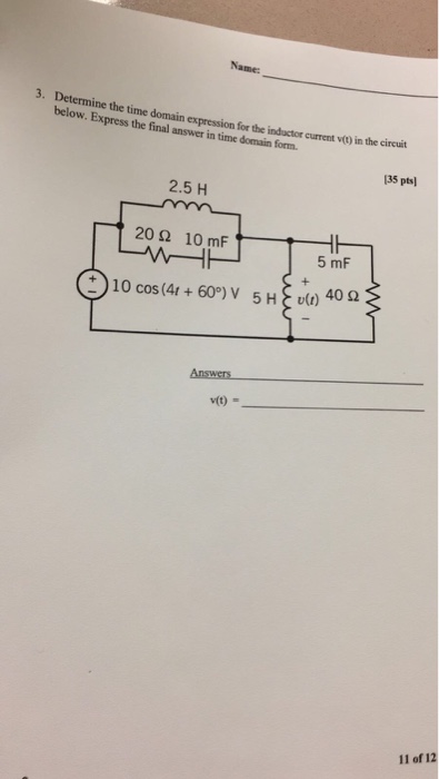 Solved Determine the time domain expression for the inductor | Chegg.com