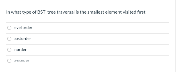 Solved In what type of BST tree traversal is the smallest | Chegg.com