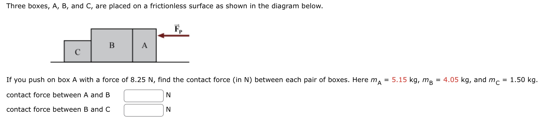 Solved If you push on box A with a force of 8.25 N, find the | Chegg.com