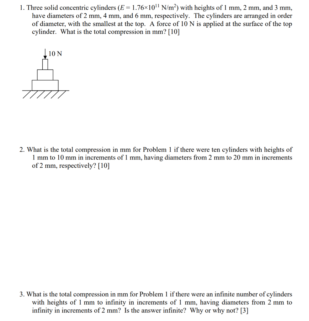 Solved 1. Three solid concentric cylinders (E = 1.76x10' | Chegg.com