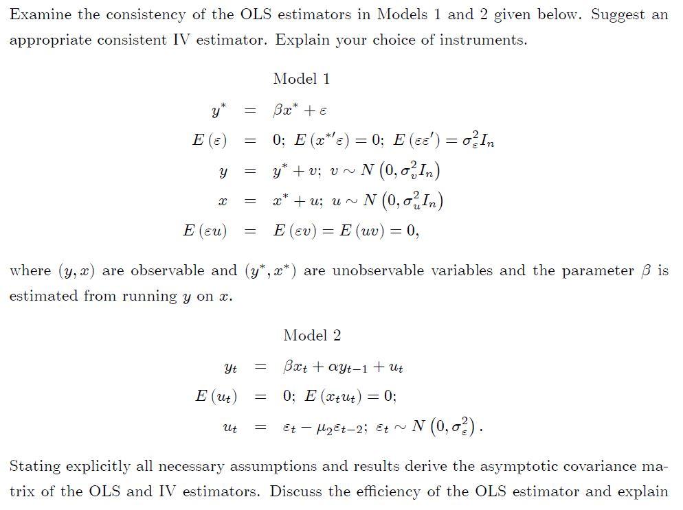 Examine the consistency of the OLS estimators in | Chegg.com