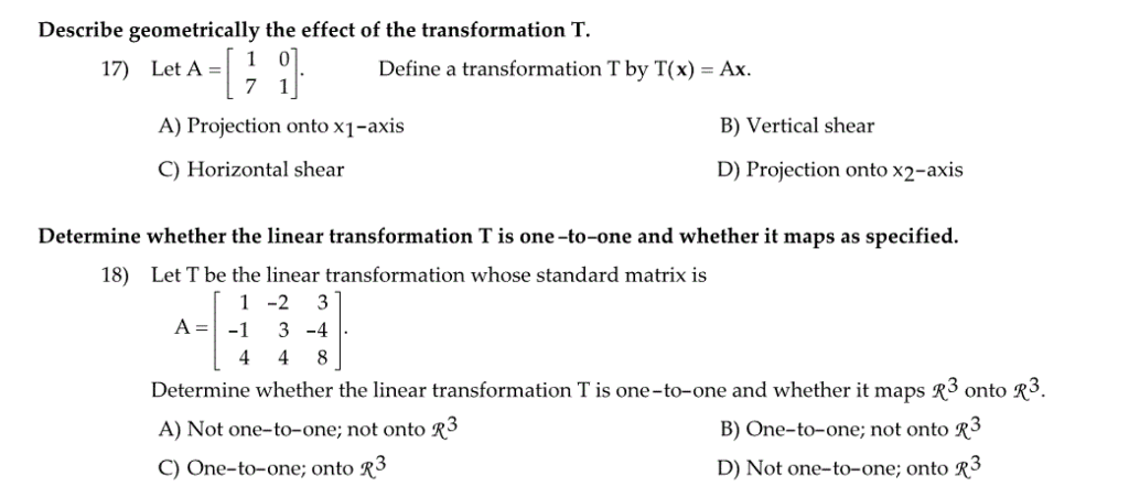Solved Describe geometrically the effect of the | Chegg.com