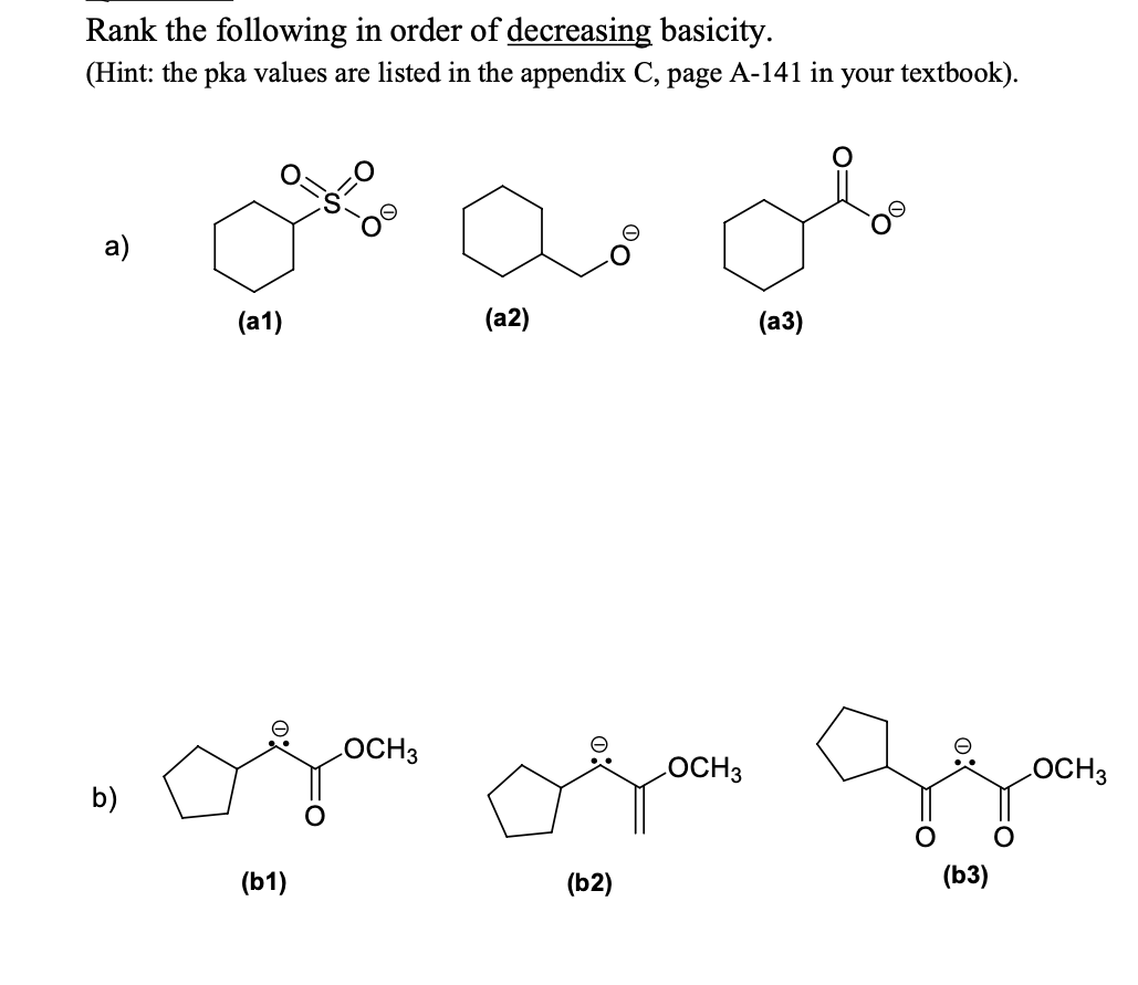 Solved Rank the following in order of decreasing basicity. | Chegg.com