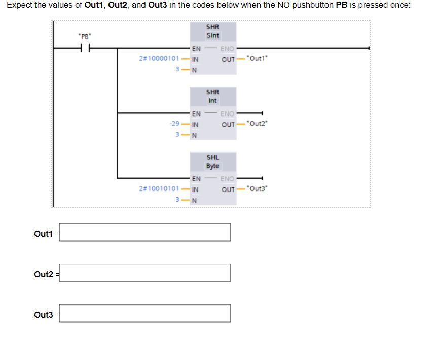 Solved Expect the values of Out1, Out2, and Out3 in the | Chegg.com