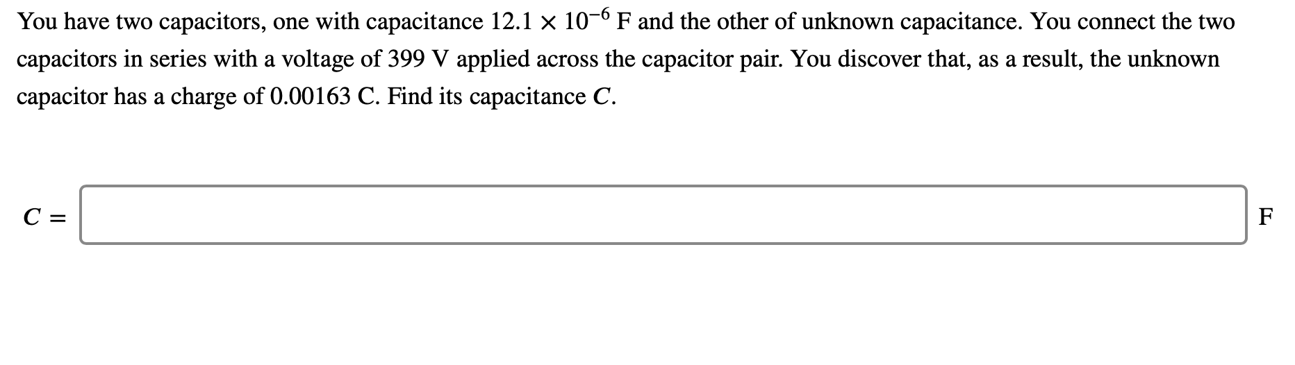 Solved You have two capacitors, one with capacitance 12.1 x | Chegg.com