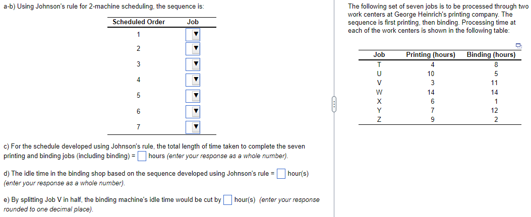 Solved a-b) Using Johnson's rule for 2-machine scheduling, | Chegg.com