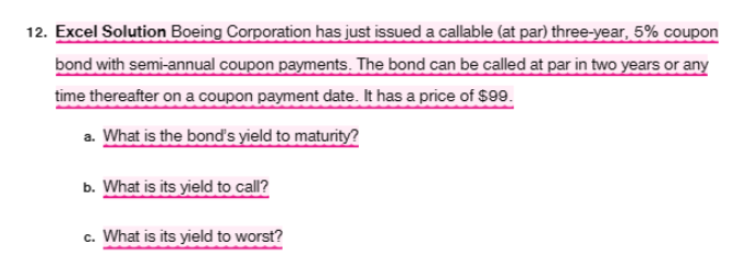 Solved 12. Excel Solution Boeing Corporation has just issued | Chegg.com