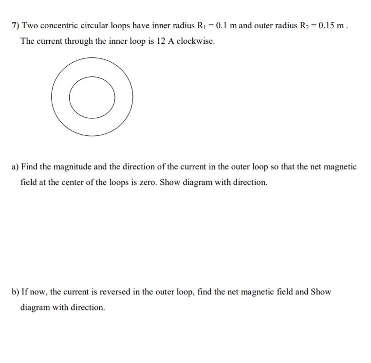 Solved 7) Two concentric circular loops have inner radius R1 | Chegg.com