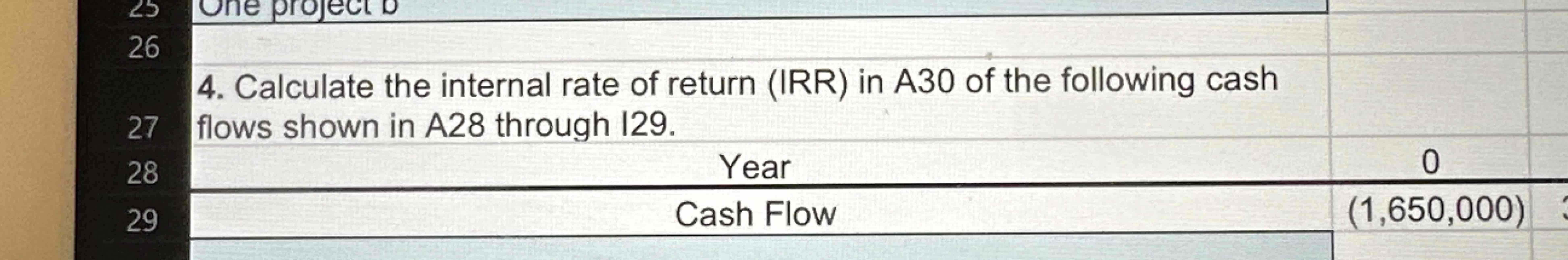 Calculate the internal rate of return (IRR) ﻿in A30 | Chegg.com