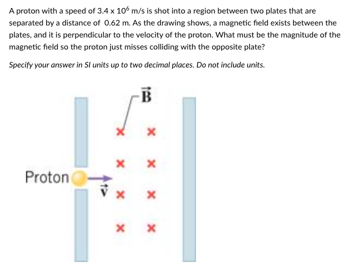 Solved A proton with a speed of 3.4×106 m/s is shot into a | Chegg.com