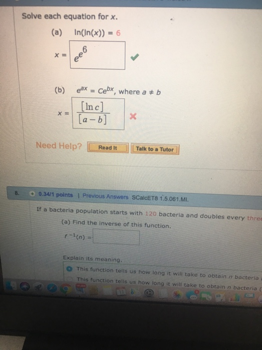 Solved Solve each equation for x (a) In(In(x)) 6 eax = Cebx, | Chegg.com