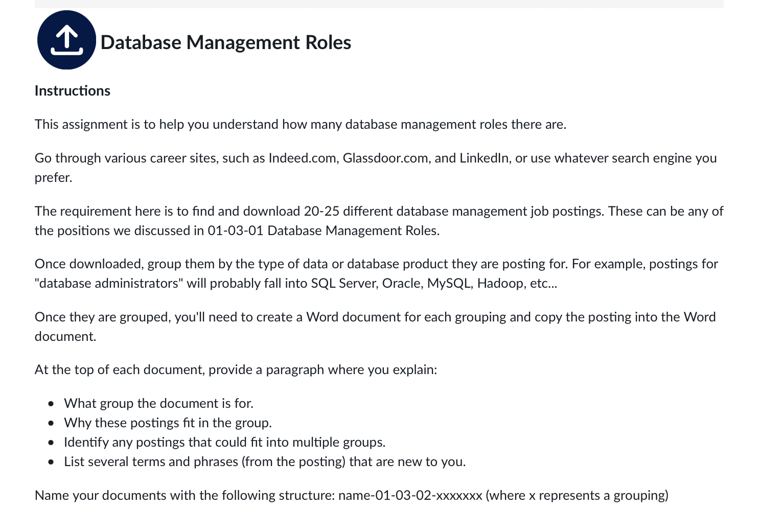 Solved 1. Database Management Roles Instructions This | Chegg.com