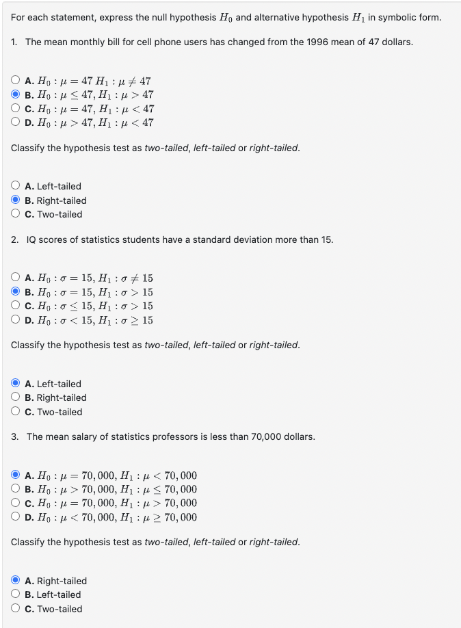 Solved For each statement, express the null hypothesis H0 | Chegg.com