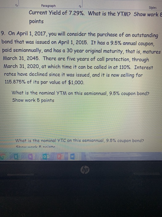Solved Paragraph Styles Current yield of 7.29%. What is the | Chegg.com
