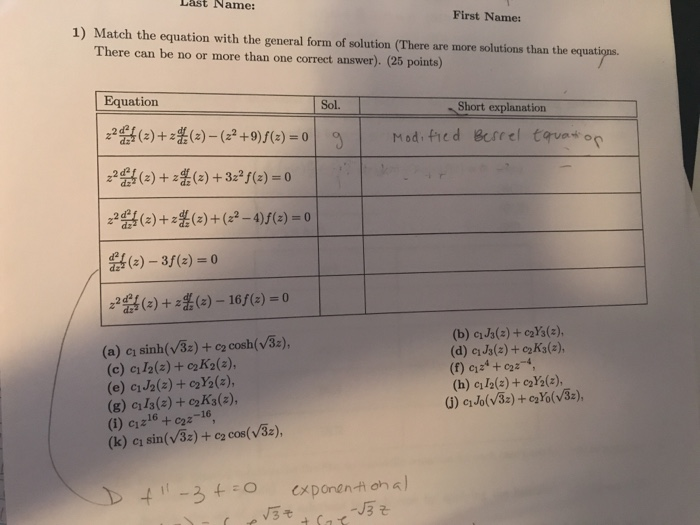 Solved Last Name: First Name: 1) Match the equation with the | Chegg.com