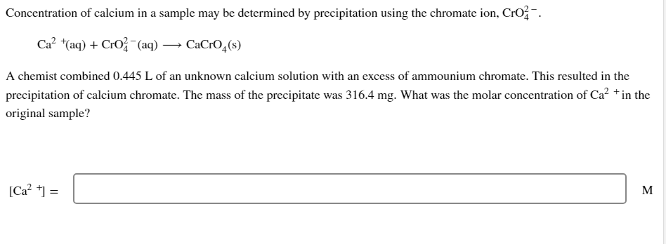 Solved Ca2+(aq)+CrO42−(aq) CaCrO4( s) A chemist combined | Chegg.com
