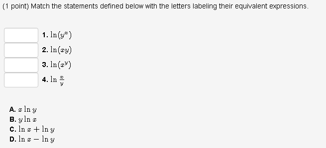 Solved (1 point) Match the statements defined below with the | Chegg.com