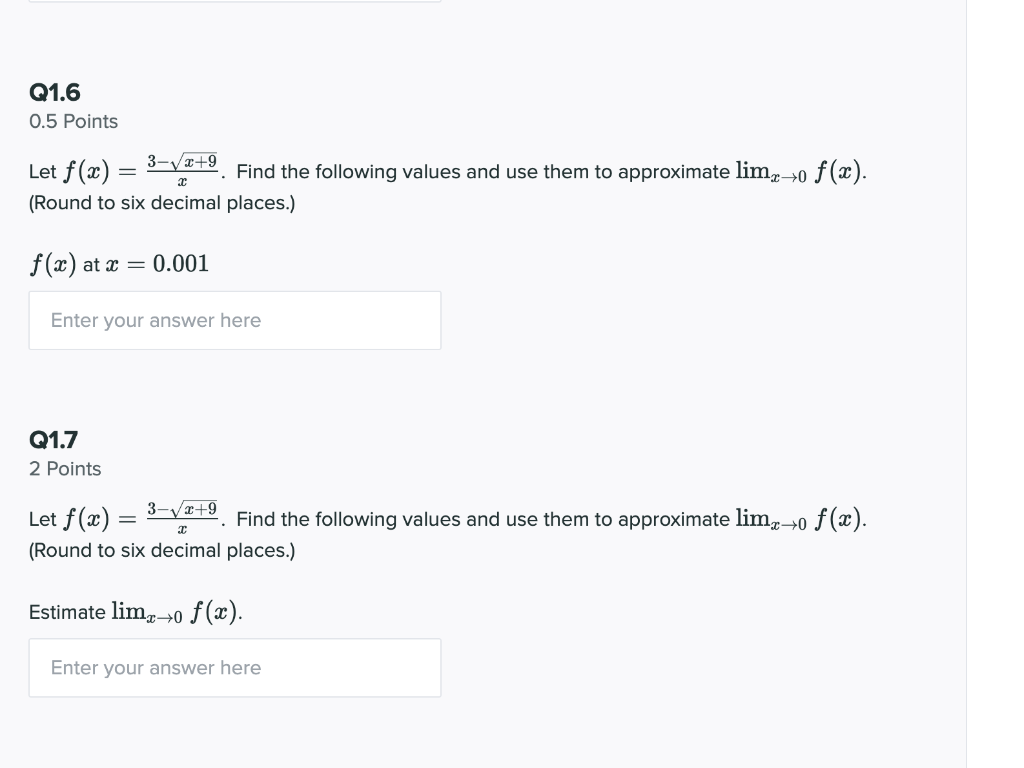 Solved Q1.6 0.5 Points . Let f(2) 3- +9 Find the following | Chegg.com
