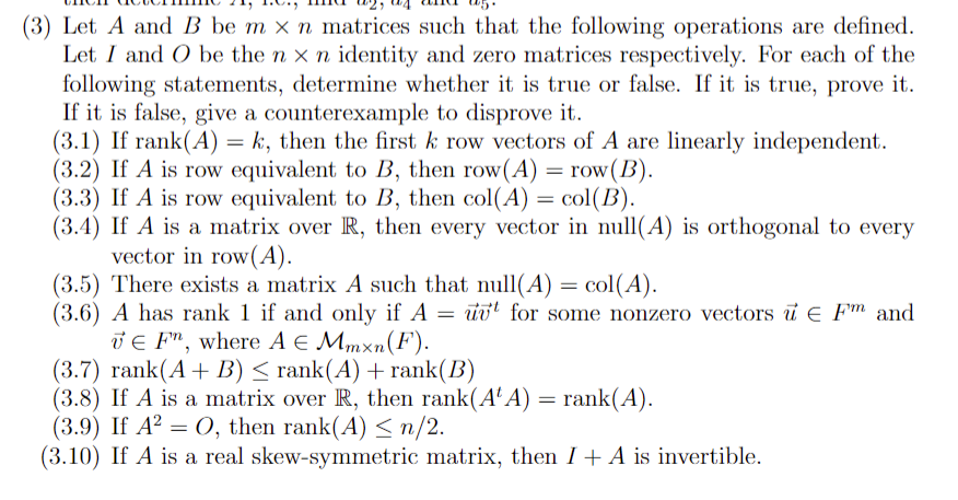 Solved (3) Let A and B be m×n matrices such that the | Chegg.com