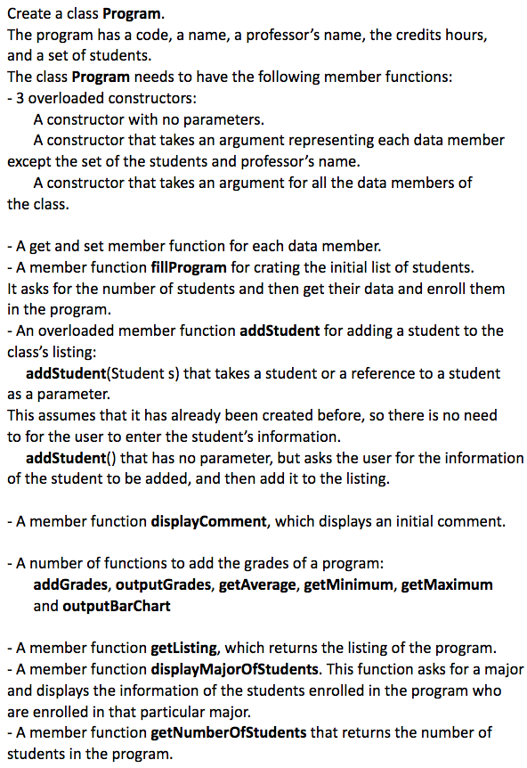 Solved Create a class Program. The program has a code, a | Chegg.com