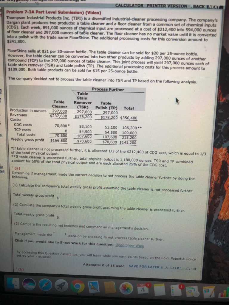 Solved Problem 7-3A Part Level Submission) (Video) Thompson | Chegg.com