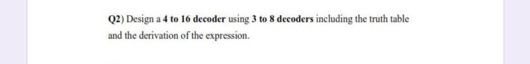Solved (2) Design a 4 to 16 decoder using 3 to 8 decoders | Chegg.com