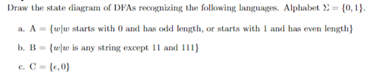 Solved Draw the state diagram of DFAs recognizing the | Chegg.com