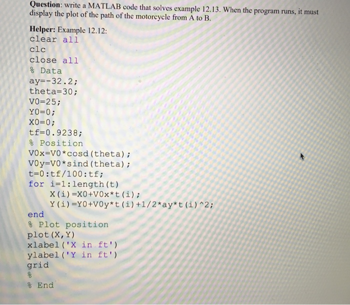 Solved Question Write A Matlab Code That Solves Example
