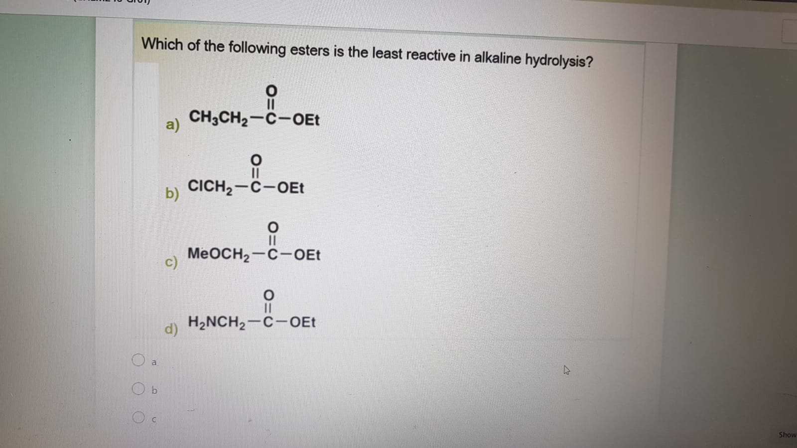 Solved Which of the following esters is the least reactive | Chegg.com
