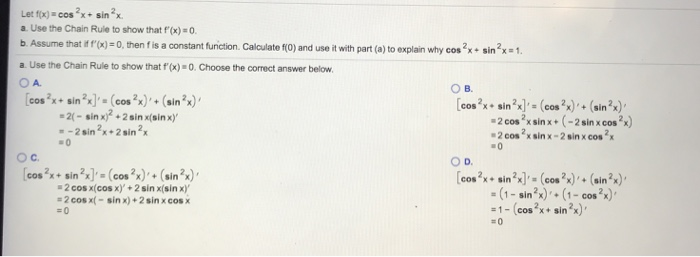 Solved Let fo) cosx sin2x a. Use the Chain Rule to show that | Chegg.com