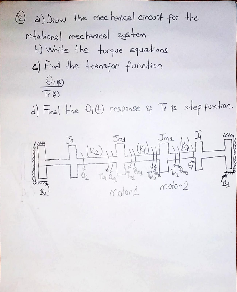2 a) Draw the mechanical circuit for the rotational | Chegg.com